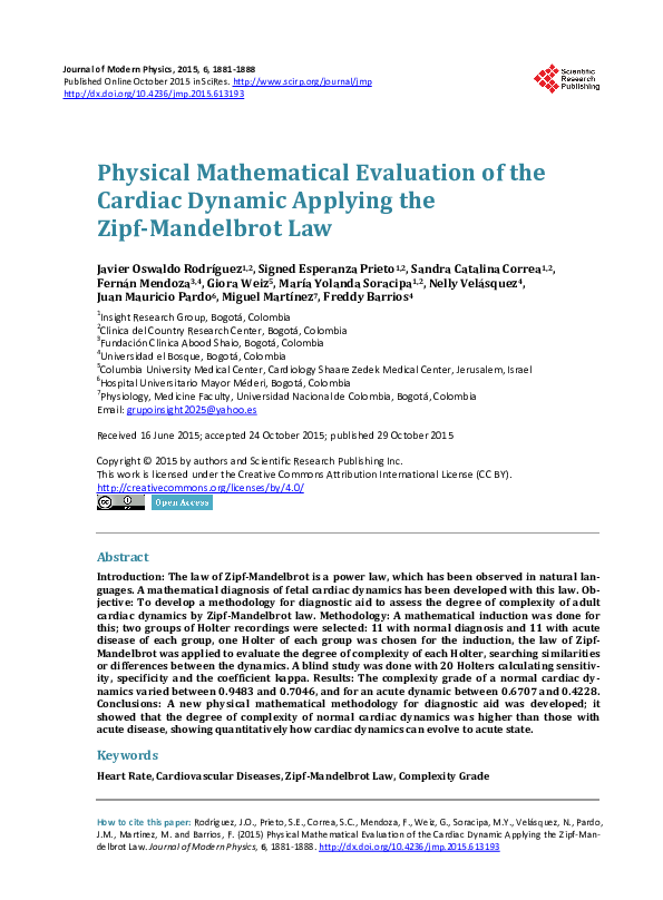 (PDF) Physical Mathematical Evaluation of the Cardiac Dynamic Applying ...