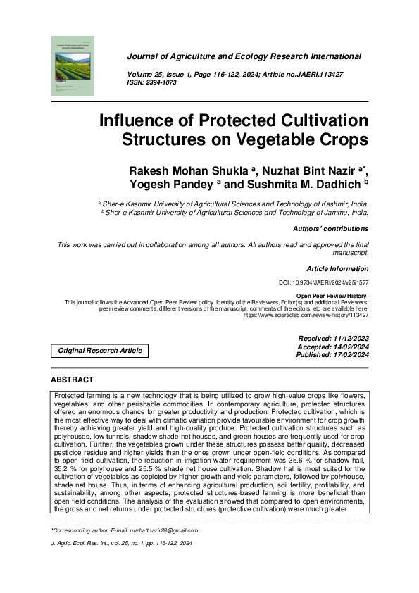 (PDF) Influence of Protected Cultivation Structures on Vegetable Crops