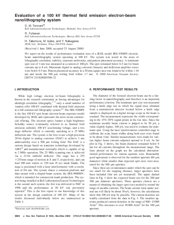 (PDF) Evaluation of a 100 kV thermal field emission electron-beam nanolithography system