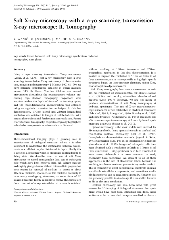 (PDF) Soft X-ray microscopy with a cryo scanning transmission X-ray microscope: II. Tomography