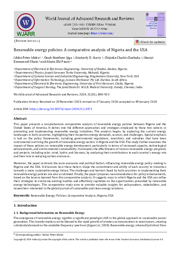 (PDF) Renewable energy policies: A comparative analysis of Nigeria and ...