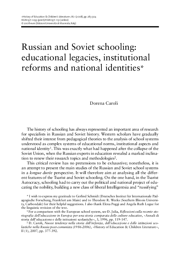 (PDF) Russian and Soviet Schooling : Educational Legacies ...