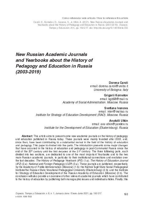 (PDF) New Russian Academic Journals and Yearbooks about the History of ...