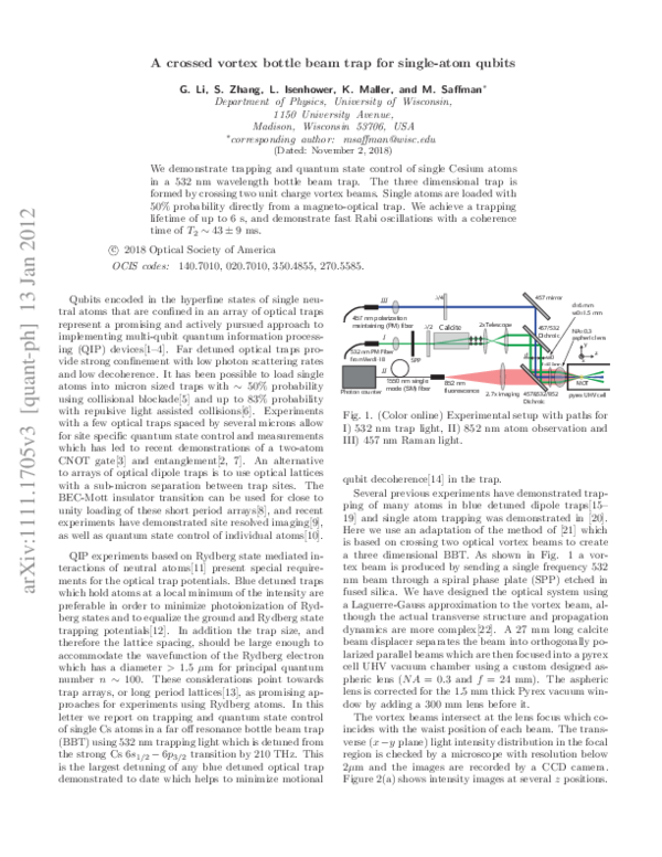 (PDF) Crossed vortex bottle beam trap for single-atom qubits