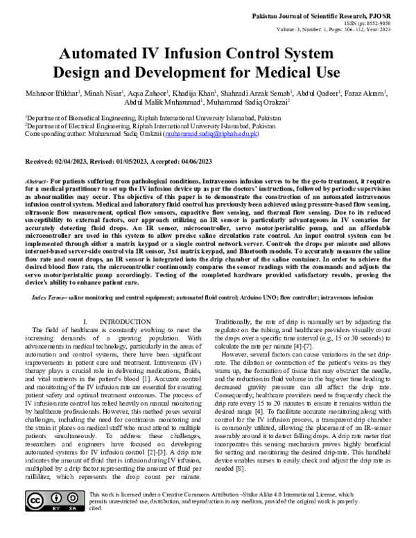 (PDF) Automated IV Infusion Control System Design and Development for ...