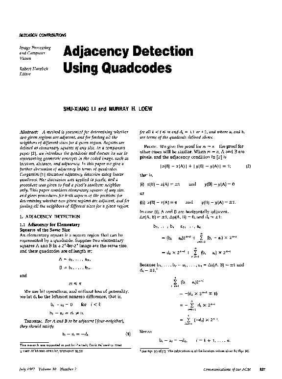 (PDF) Adjacency detection using quadcodes