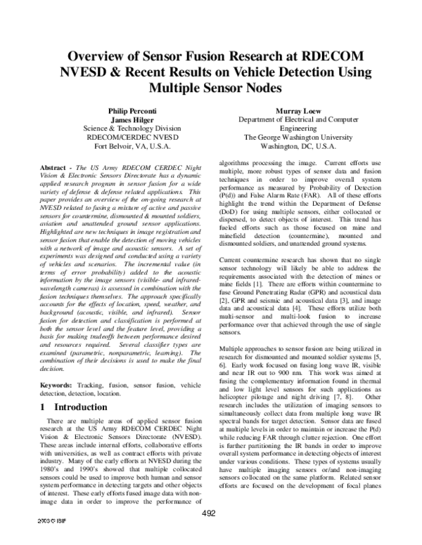 (PDF) Overview of sensor fusion research at RDECOM - NVESD & recent results on vehicle detection ...