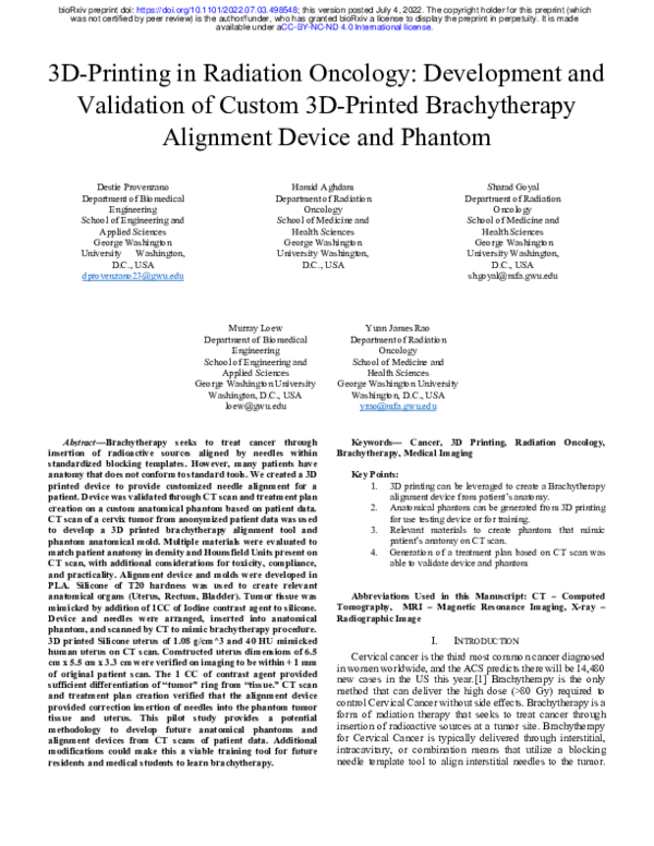 (PDF) 3D-Printing in Radiation Oncology: Development and Validation of Custom 3D-Printed ...