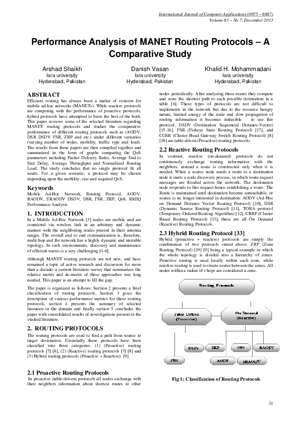 (PDF) Performance Analysis of MANET Routing Protocols A Comparative Study