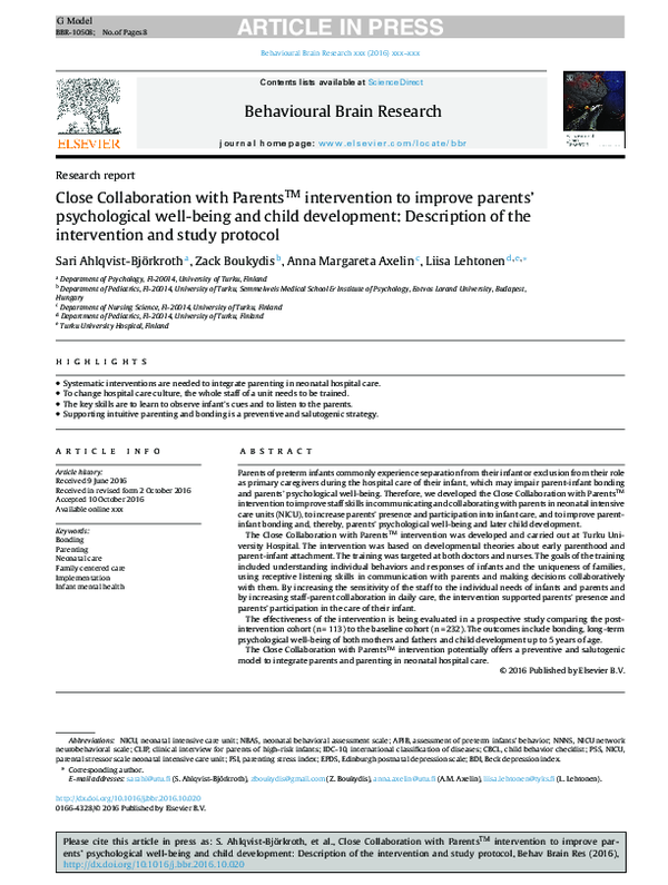 (PDF) Close Collaboration with Parents™ intervention to improve parents ...
