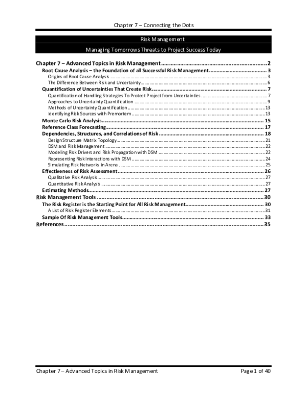 (PDF) Advanced Topics in Risk Management