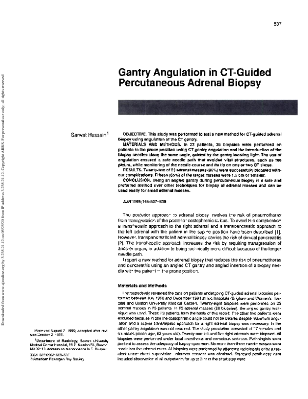 (PDF) Gantry angulation in CT-guided percutaneous adrenal biopsy