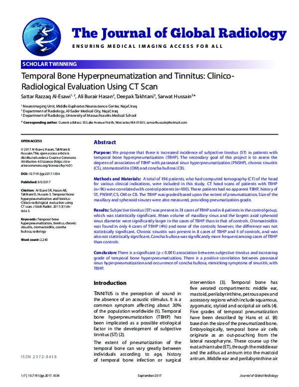(PDF) Temporal Bone Hyperpneumatization and Tinnitus: Clinico ...