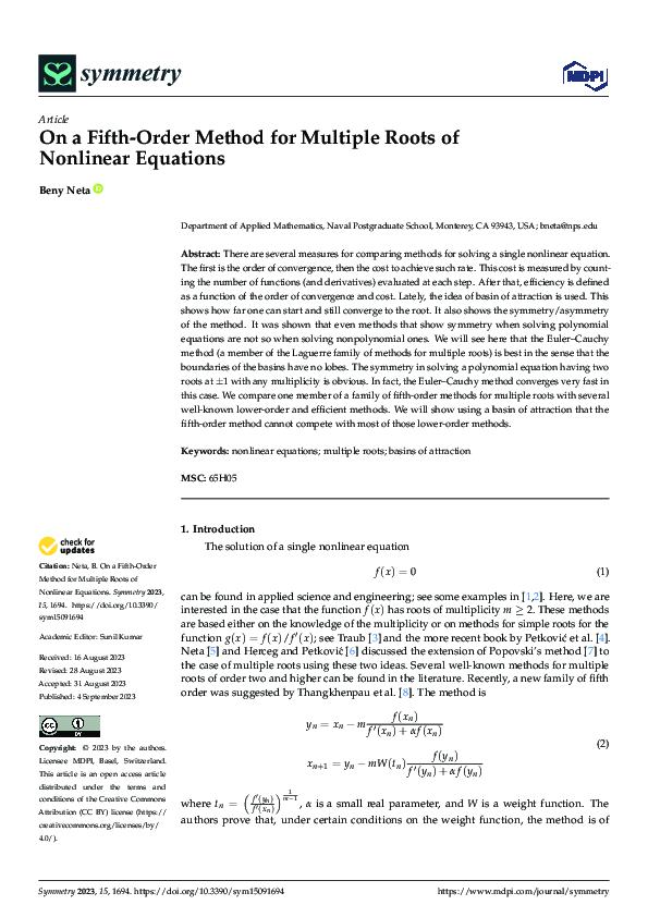(PDF) On a Fifth-Order Method for Multiple Roots of Nonlinear Equations