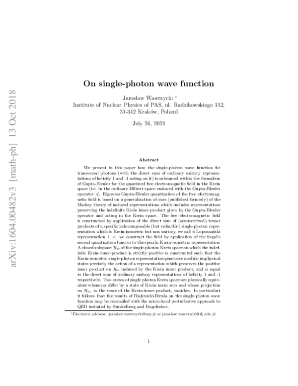 (PDF) On single-photon wave function