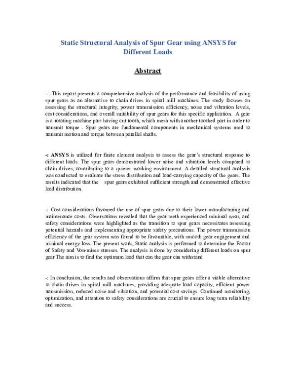 (PDF) Static Structural Analysis of Spur Gear using ANSYS for Different ...