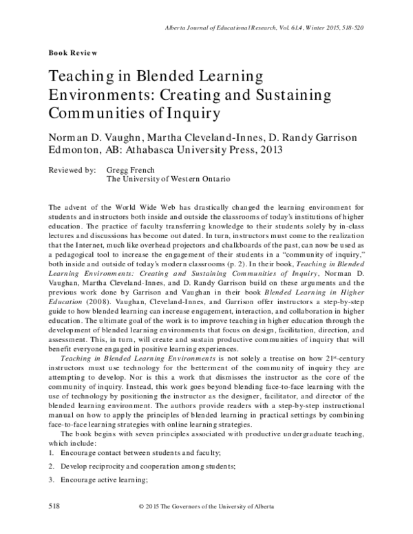 (PDF) Teaching in Blended Learning Environments: Creating and Sustaining Communities of Inquiry ...