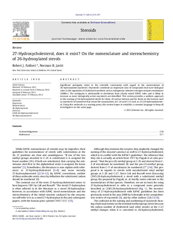 (PDF) 27-Hydroxycholesterol, does it exist? On the nomenclature and ...