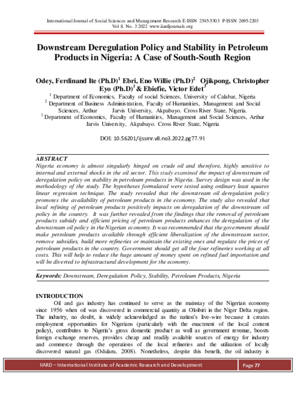 (PDF) Downstream Deregulation Policy and Stability in Petroleum ...