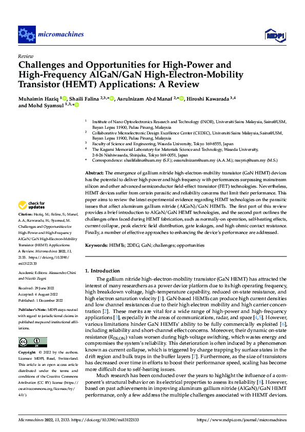 (PDF) Challenges and Opportunities for High-Power and High-Frequency AlGaN/GaN High-Electron ...
