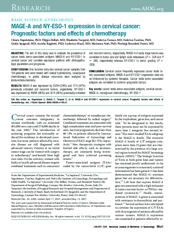 (PDF) MAGE-A and NY-ESO-1 expression in cervical cancer: Prognostic ...