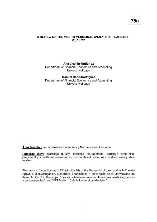(PDF) A Review on the Multidimensional Analysis of Earnings Quality
