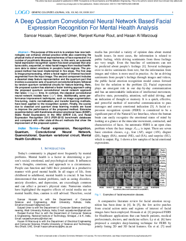 (PDF) A Deep Quantum Convolutional Neural Network Based Facial Expression Recognition For Mental ...