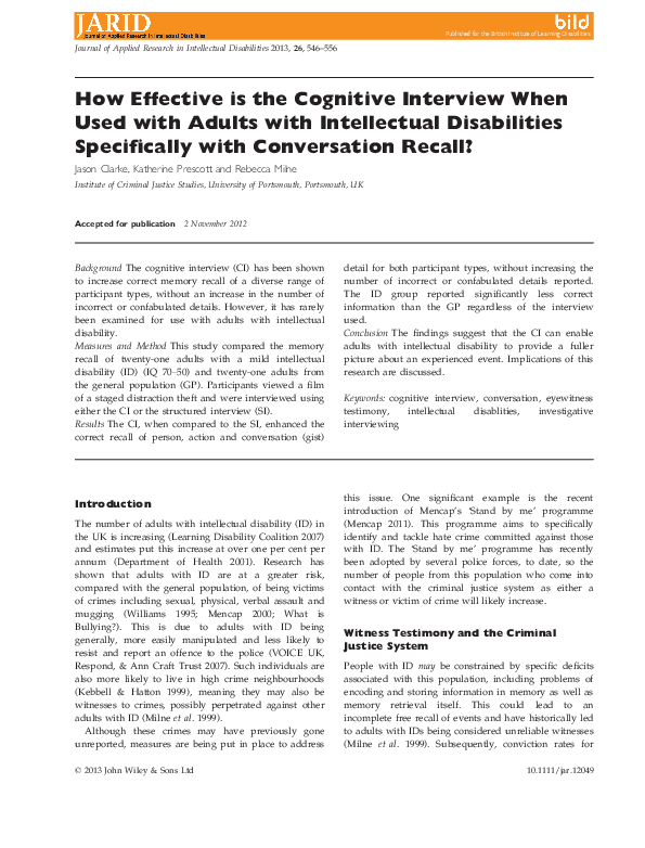 (PDF) How Effective is the Cognitive Interview When Used with Adults ...