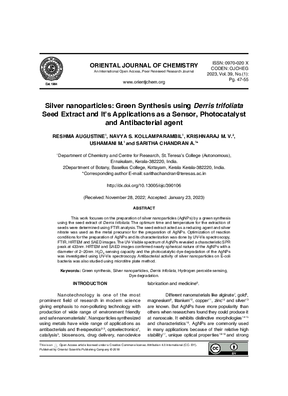 (PDF) Silver nanoparticles: Green Synthesis using Derris trifoliata Seed Extract and It's ...