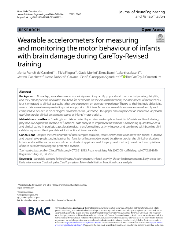 (PDF) Wearable accelerometers for measuring and monitoring the motor behaviour of infants with ...