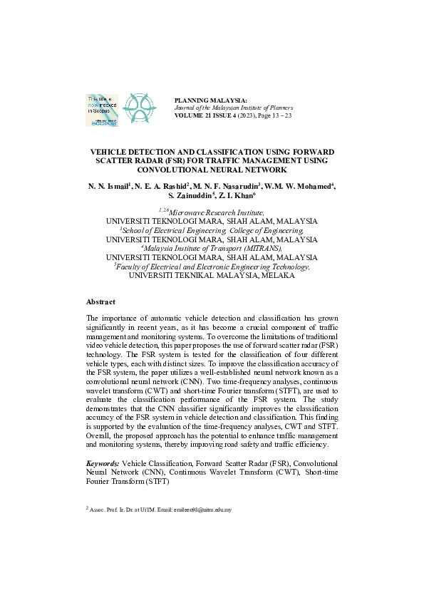 (PDF) Vehicle Detection and Classification Using Forward Scatter Radar (FSR) for Traffic ...