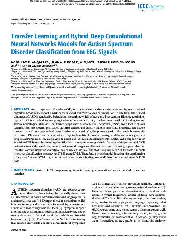 Pdf Transfer Learning And Hybrid Deep Convolutional Neural Networks Models For Autism Spectrum