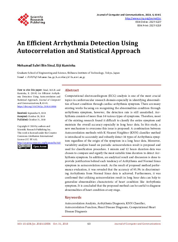 (PDF) An Efficient Arrhythmia Detection Using Autocorrelation and Statistical Approach