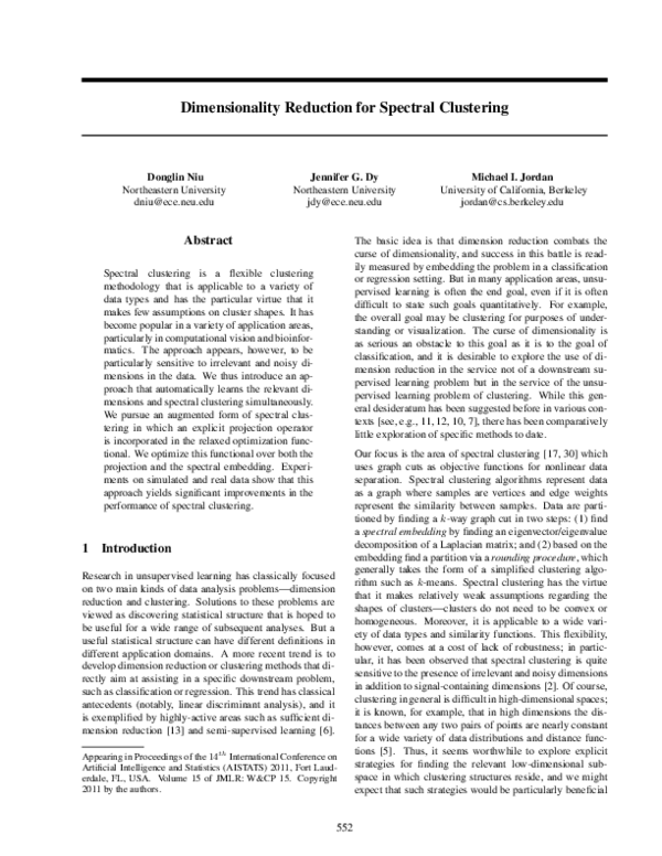 (PDF) Dimensionality Reduction for Spectral Clustering