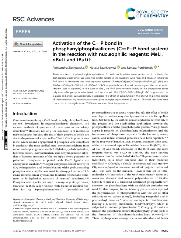 (PDF) Activation of the C P bond in phosphanylphosphaalkenes (C P–P ...