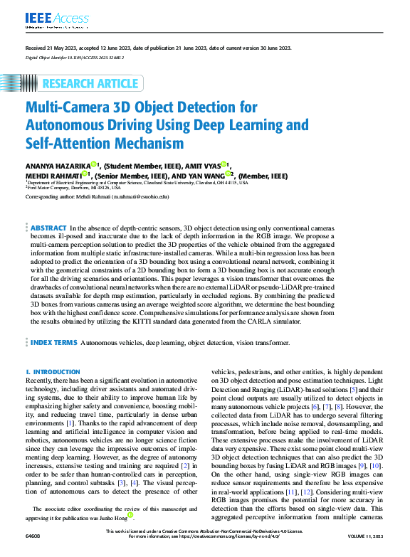 Pdf Multi Camera 3d Object Detection For Autonomous Driving Using Deep Learning And Self
