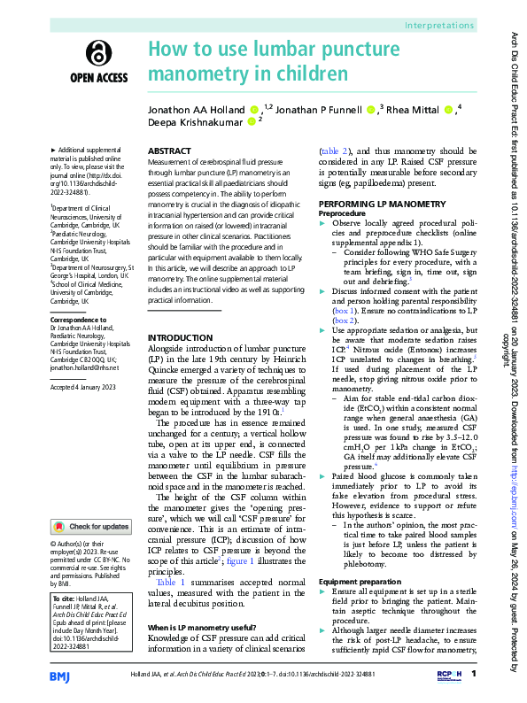 (PDF) How to use lumbar puncture manometry in children
