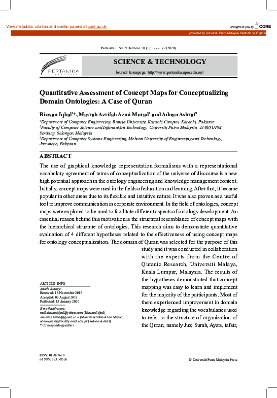 (PDF) Quantitative assessment of concept maps for conceptualizing domain ontologies: a case of Quran