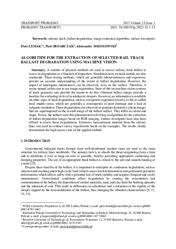 (PDF) Algorithm for the Extraction of Selected Rail Track Ballast Degradation Using Machine Vision