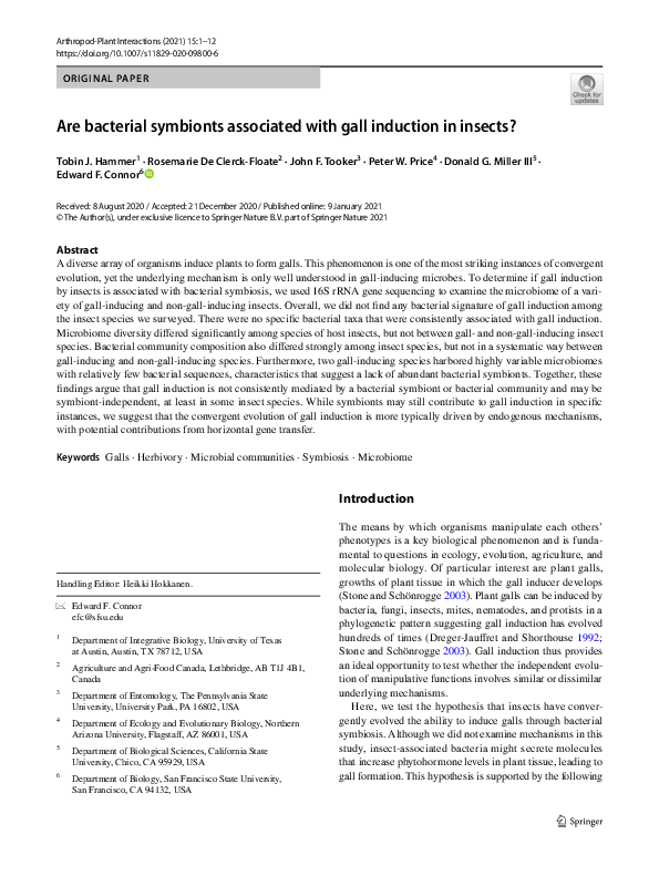 (PDF) Are bacterial symbionts associated with gall induction in insects?