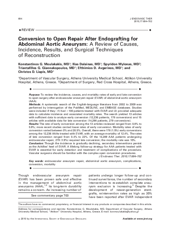 (PDF) Conversion to Open Repair After Endografting for Abdominal Aortic ...