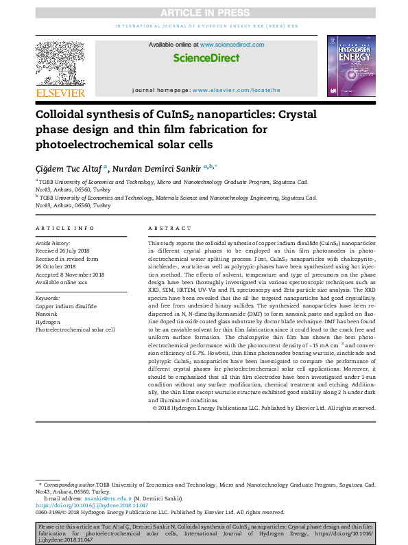 (PDF) Colloidal synthesis of CuInS2 nanoparticles: Crystal phase design and thin film ...