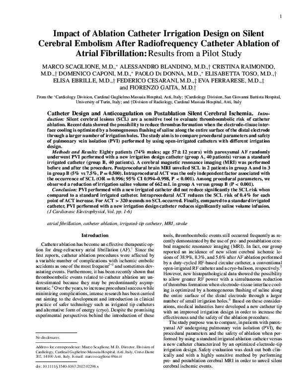 (PDF) Impact of Ablation Catheter Irrigation Design on Silent Cerebral ...