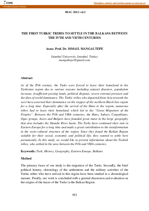 (PDF) The First Turkic Tribes to Settle in the Balkans Between the Ivth ...