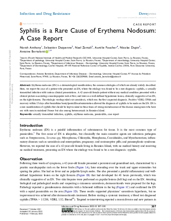 (PDF) Syphilis is a Rare Cause of Erythema Nodosum: A Case Report