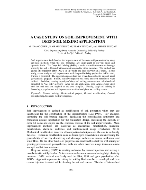(PDF) A Case Study on Soil Improvement with Deep Soil Mixing Application