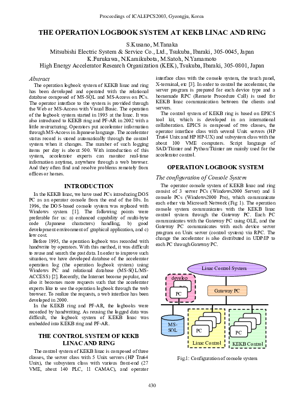 (PDF) The Operation Logbook System at Kekb Linac and Ring