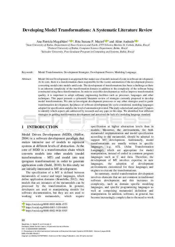 (PDF) Developing Model Transformations: A Systematic Literature Review