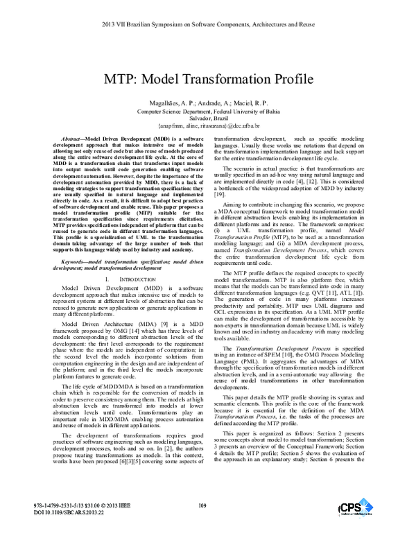 (PDF) MTP: Model Transformation Profile