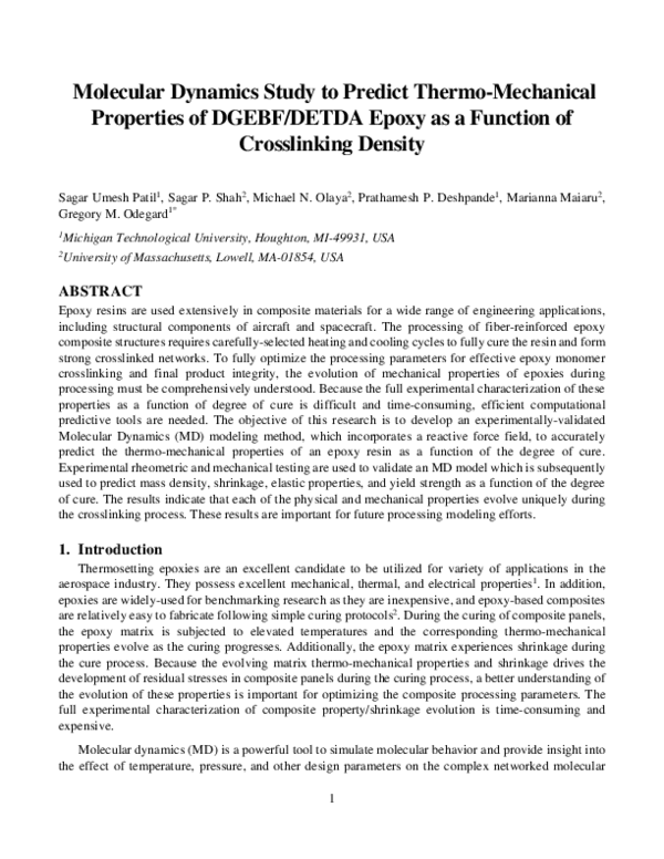 (PDF) Molecular Dynamics Study to Predict Thermo-Mechanical Properties ...